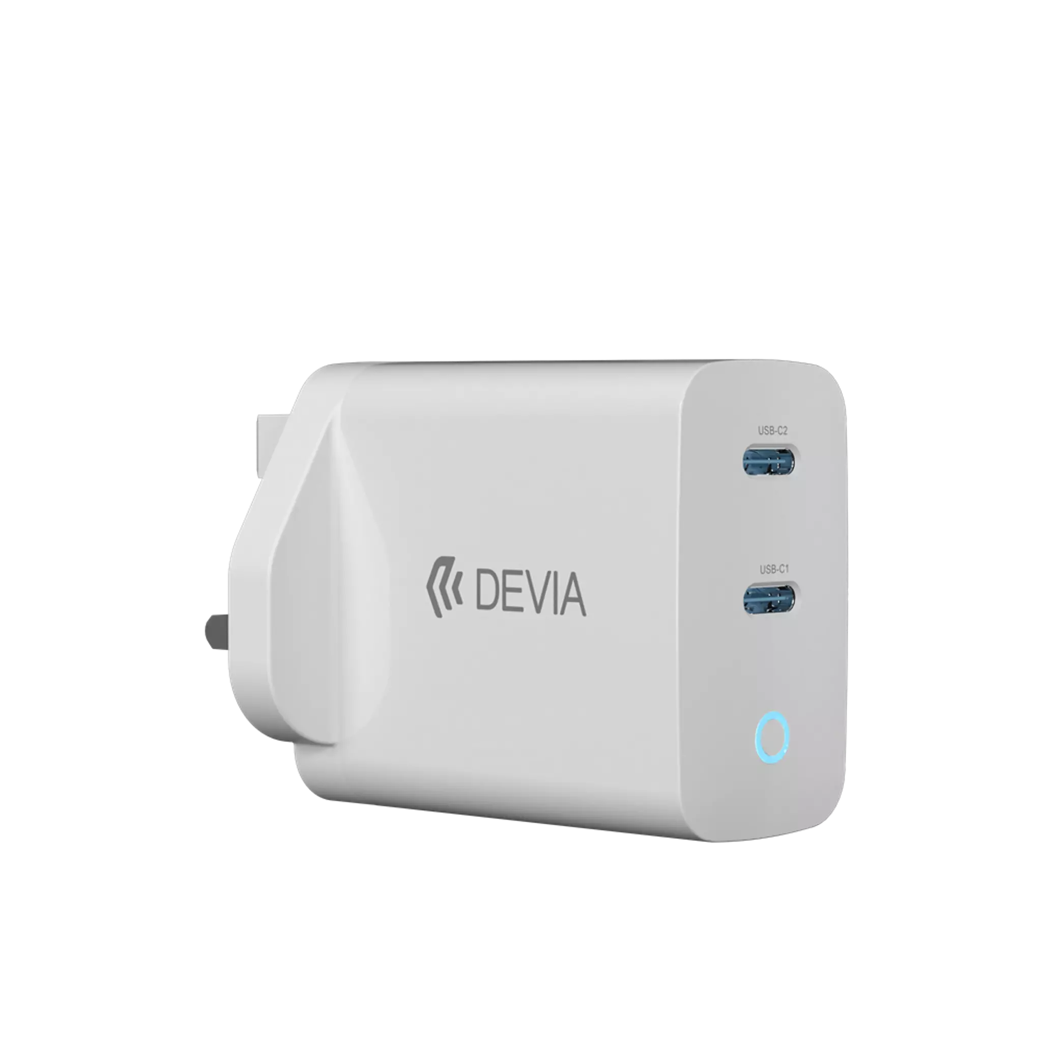 Devia - 45W GaN Dual USB-C Power Delivery 3-Pin UK Charging Plug - Whi – Pratts Pods Ltd